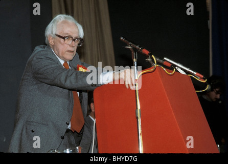 Labour leader Michael Foot at a Campaign for Nuclear Disarmament Rally ...