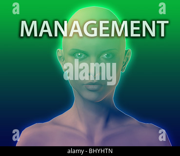 Illustration of woman's face with management strategy slogan Stock ...
