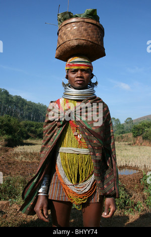 primitive Bondo (Bonda) tribal women wearing little more than bead ...