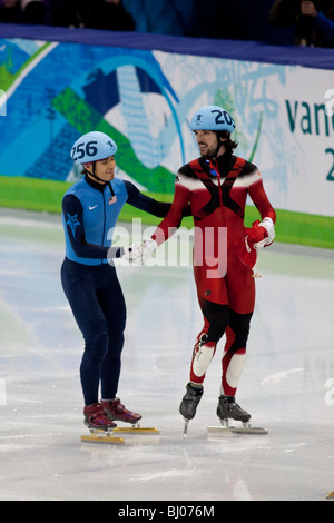 Short Track Speed Skater Apolo Anton Ohno of the USA leads competitors during one of the 1500m ...
