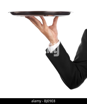 One empty tray on white wooden table, top view Stock Photo - Alamy