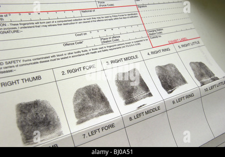 Police national finger print form UK Stock Photo - Alamy