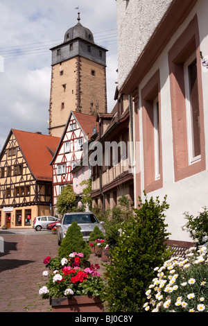 Lohr am Main, city tower Bayersturm, Old Town in Lower Franconia ...