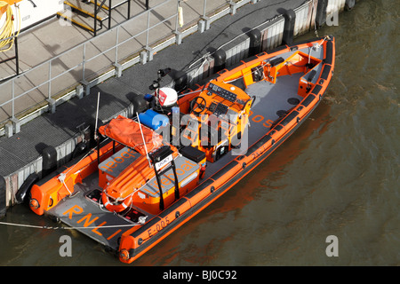A Royal National Lifeboat Institution RNLI inflatable launch boat on ...