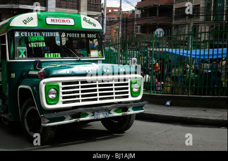 Vintage green micro bus in La Paz, Bolivia, South America Stock Photo ...