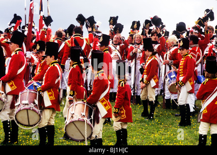 Historical re-enactment, British redcoats 1815 Union Jack Flag military ...