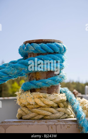 Secured mooring line / mooring rope / hawser laid in a figure-8 pattern ...