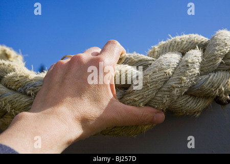Secured mooring line / mooring rope / hawser laid in a figure-8 pattern ...