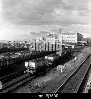 Rail trucks loaded with coal leaving Lynemouth Colliery, Northumberland ...