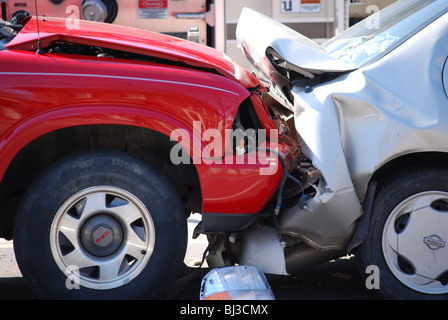 Pick-up truck hits sedan in rear. Both cars severely damaged Stock ...
