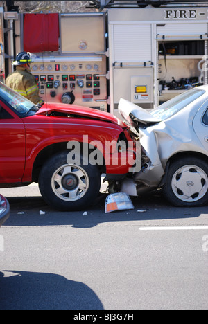 Pick-up truck hits sedan in rear. Both cars severely damaged Stock ...