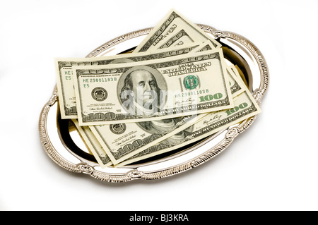 Money on silver platter Stock Photo: 26260678 - Alamy