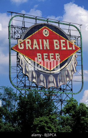 Historic Grain Belt Beer sign along the Mississippi River in downtown ...