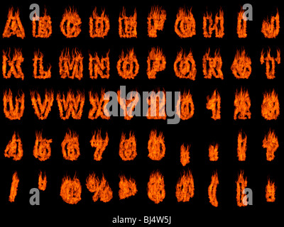 Hot font. Fiery letters and numbers. Alphabet. Fire burning vector font ...
