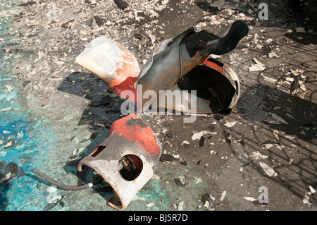 Propane gas cylinder exploded and ruptured Stock Photo - Alamy