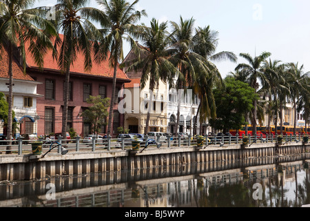 Dutch Colonial buildings by canal, Batavia, Jakarta, Indonesia Stock ...