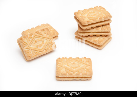 Custard cream biscuits isolated on a white background Stock Photo - Alamy