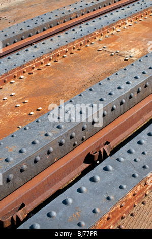 Rust and paint on steel girders, underneath the Main-Neckar Bridge ...