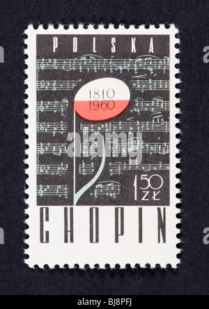 Postage stamp of Poland depicting Frederic Chopin on the sesquicentennial of his birth Stock ...