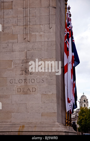 London, UK. The Cenotaph in Whitehall draped in a giant Union flag for ...