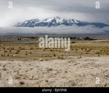 Snow capped Mount Illampu with the altitude of 6700 meters lit by the ...