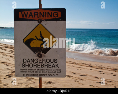Beach sign warning of dangerous shorebreak on the island of Kauai ...