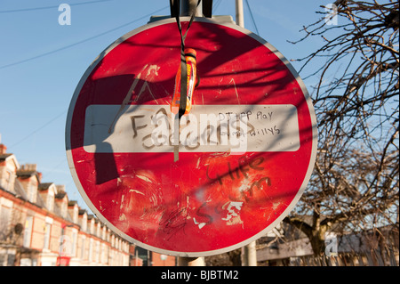 vandalised no entry sign Stock Photo - Alamy