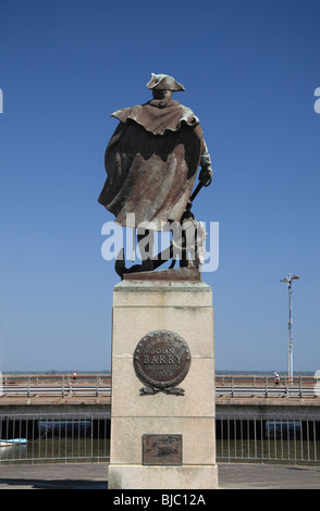 A rear view of the John Barry Memorial statue and plaque on the quay of ...