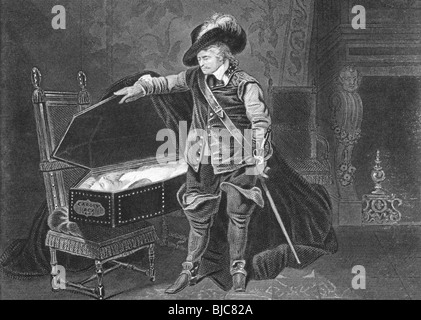 Cromwell viewing the dead body of Charles I on engraving from the 1800s ...