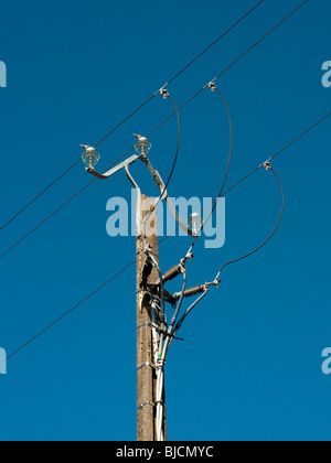 3-phase electricity supply post and wires - France Stock Photo - Alamy