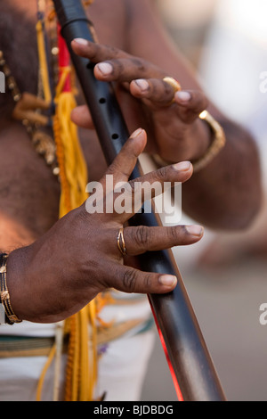 Musician Playing a Nadaswaram, an Indian Wind Instrument, Hindu Temple ...