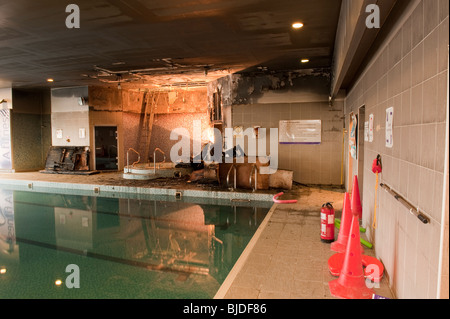 sauna at swimming pool burnt out after fire Stock Photo - Alamy