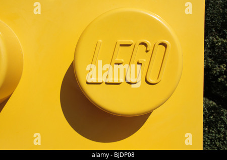 A giant yellow Lego block outside Legoland, Windsor, UK Stock Photo - Alamy