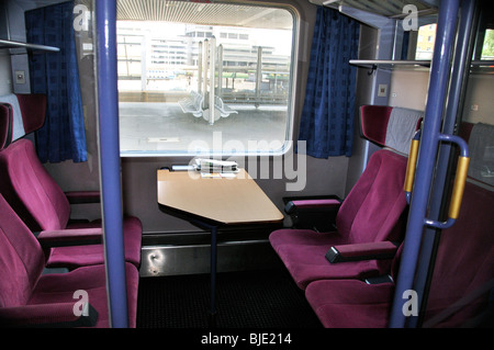 table & seats in first class compartment of Eurostar train Stock Photo ...