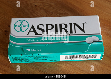 Box of aspirins manufactured by German pharmaceuticals company Bayer ...
