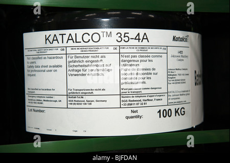 Chemical drums stored in warehouse Katalco UN3077 Chemical Catalyst ...
