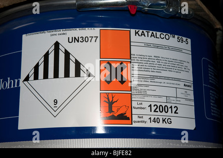 Chemical drums stored in warehouse Katalco UN3077 Chemical Catalyst ...
