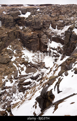 Winter conditions on Kinder Downfall, a waterfall on Kinder Scout in ...