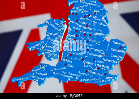 Broken Britain. A broken up plastic stencil of Britain against a ...