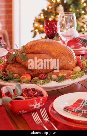 Christmas decoration table setting - turkey dinner Stock Photo - Alamy