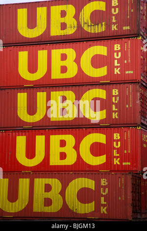 Rows of UBC Stacked containers at Bulmers Container Yard, Middlesbrough ...