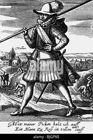 military, 17th century, infantry, pikemen during an exercise, colured ...