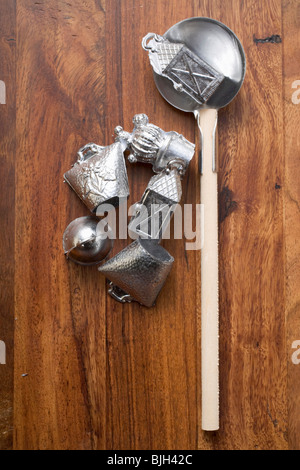 Utensils for Bleigiessen (lead pouring, German New Year custom), lucky ...