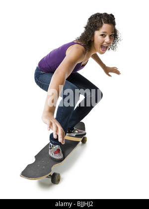 Girl with braces on skateboard Stock Photo - Alamy