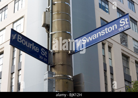Junction of Bourke St and Swanston St, Melbourne, Australia Stock Photo ...