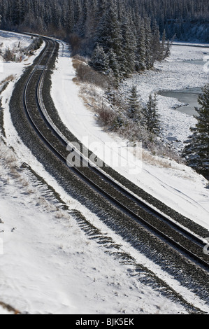 Winter railway landscape, Railway tracks in the snow-covered industrial ...