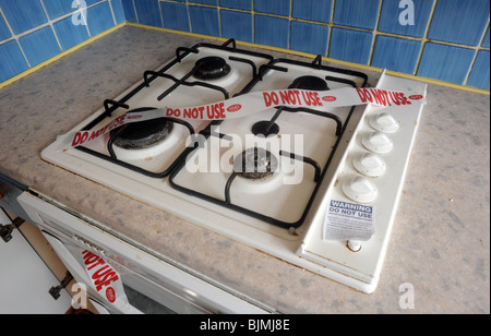 Hob and gas ring of an old gas cooker from the 1950s, 1960s or 1970s ...