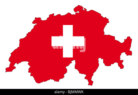 Switzerland flag map. Country outline with national flag Stock Photo ...