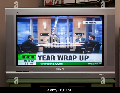 TV screen showing Russia Today RT News channel Stock Photo - Alamy