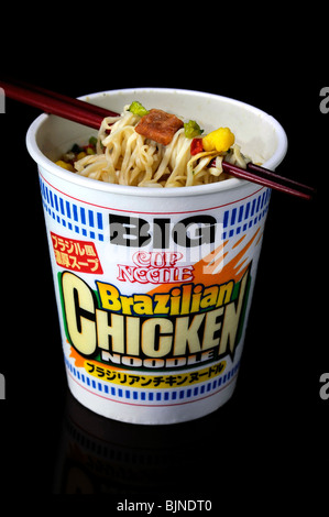 Brazilian Chicken flavored instant ramen by Nissin is displayed for a ...
